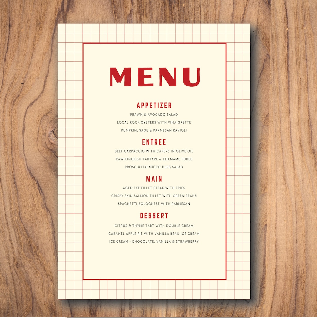 Canva Italian Checked Menu Template - Etsy