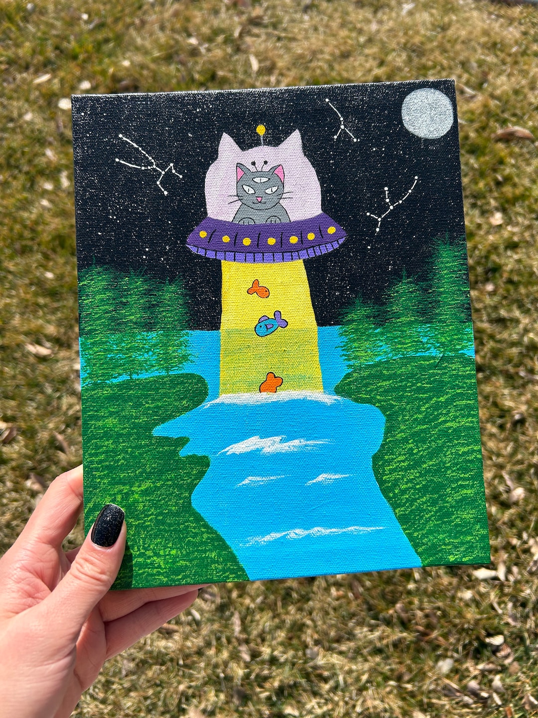 Alien Cat Acrylic Painting - Etsy