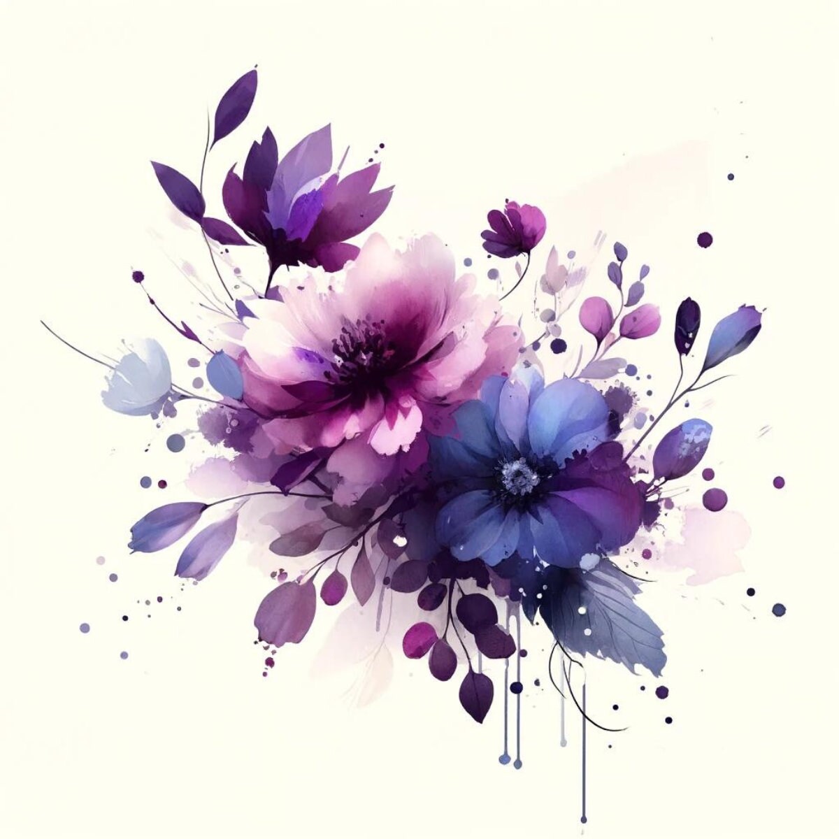 17 Watercolor Abstract Flowers Clipart,purple Green Blue Gold Flower ...