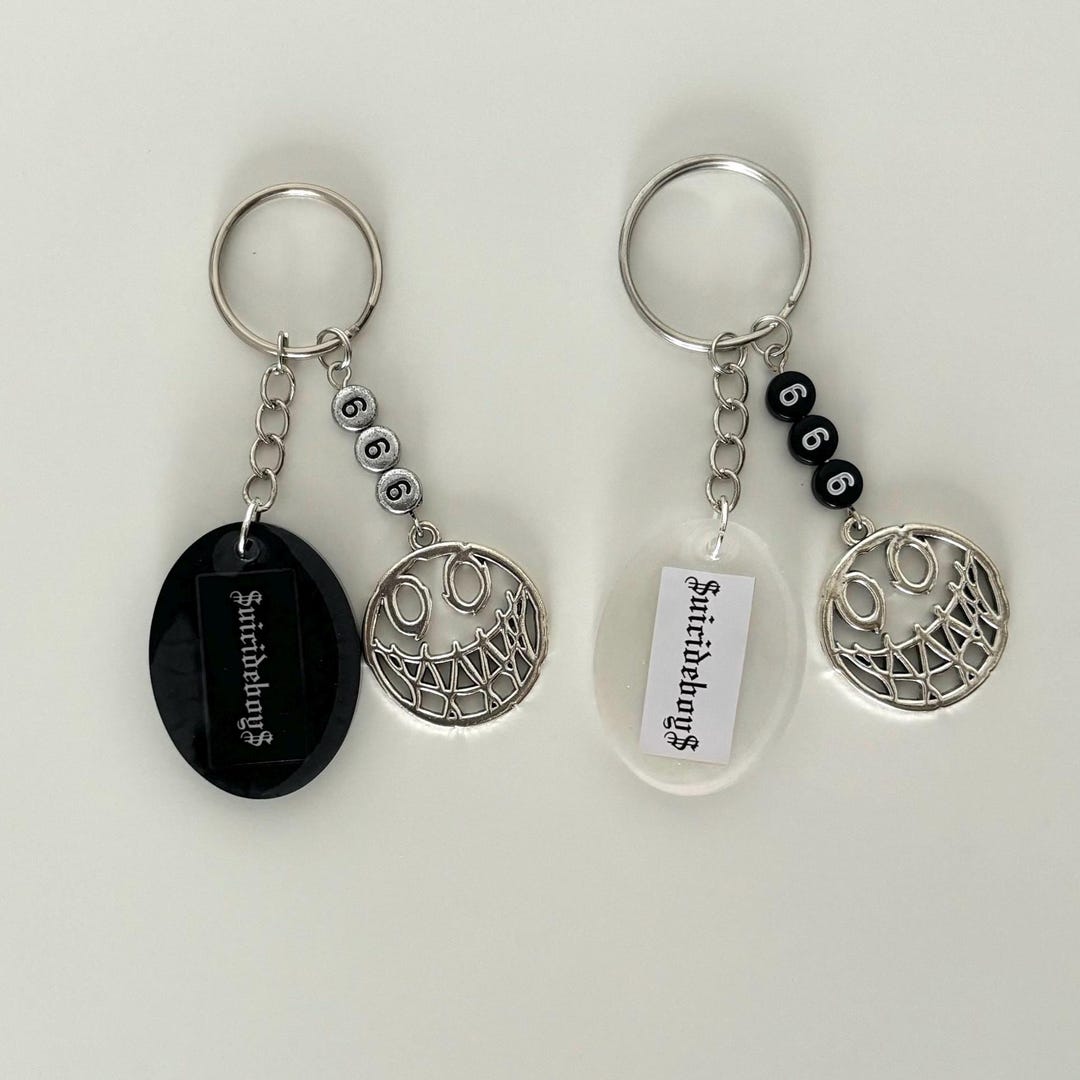 Suicideboys 666 Devil Charm Oval Resin Keychain - Black / White Resin ...