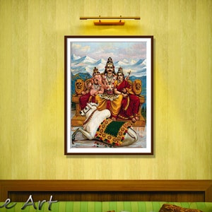 Divine Digital Art - Shiva, Parvati, and Ganesha on Mount Kailas With ...