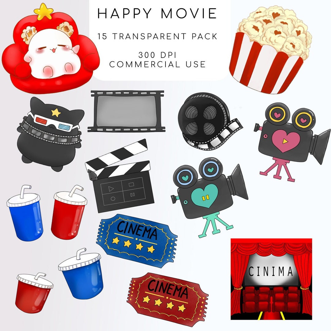 Movie Clipart, Watercolor Cinema Clipart, Summer Clip Art, Film ...