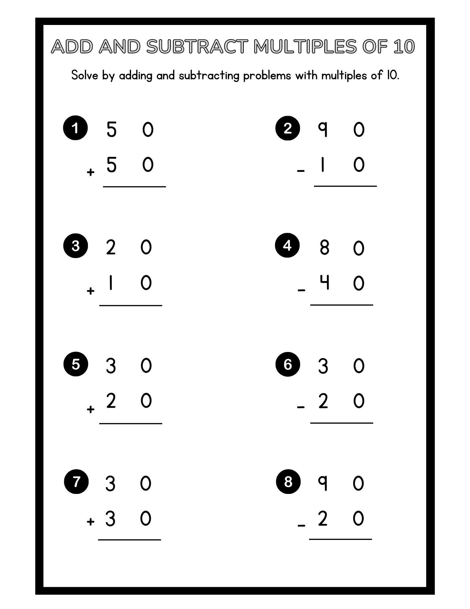 Adding and Subtracting Multiples of 10 - Etsy