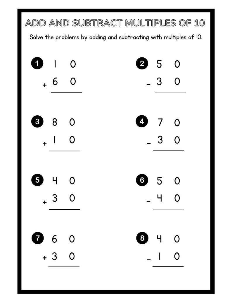 Adding and Subtracting Multiples of 10 - Etsy