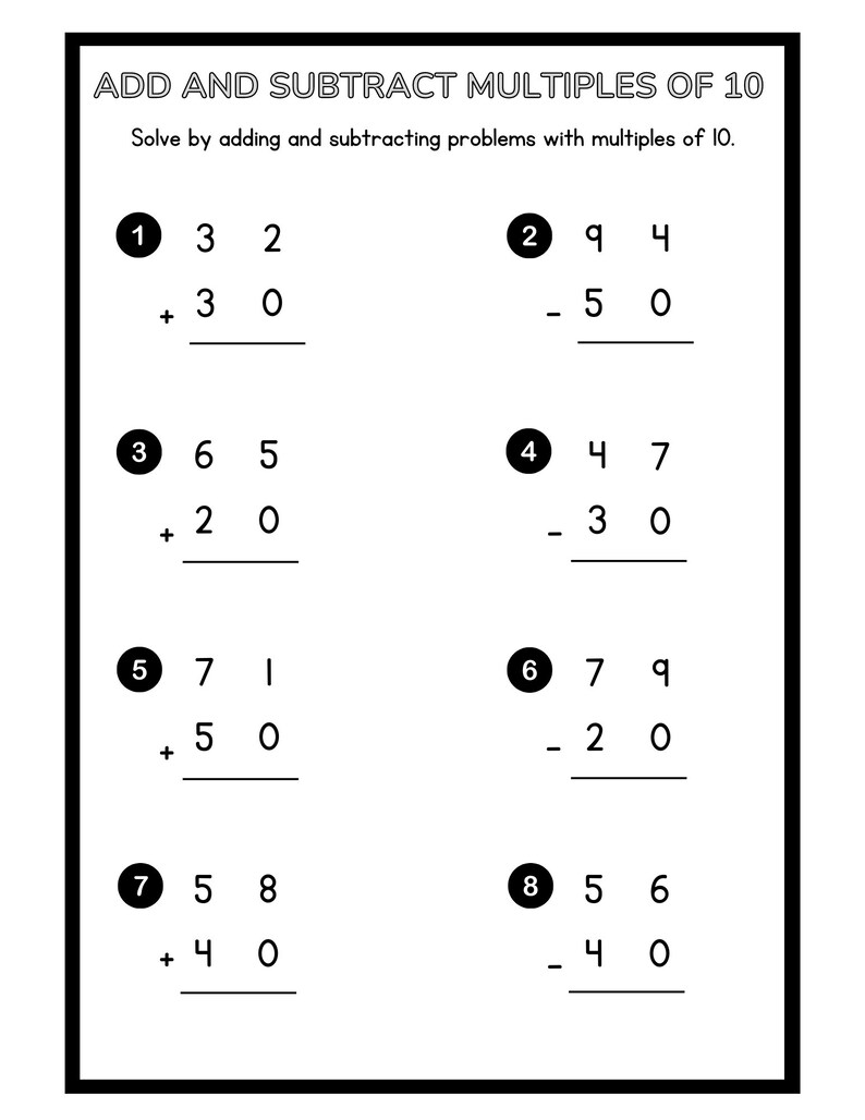 Adding and Subtracting Multiples of 10 - Etsy