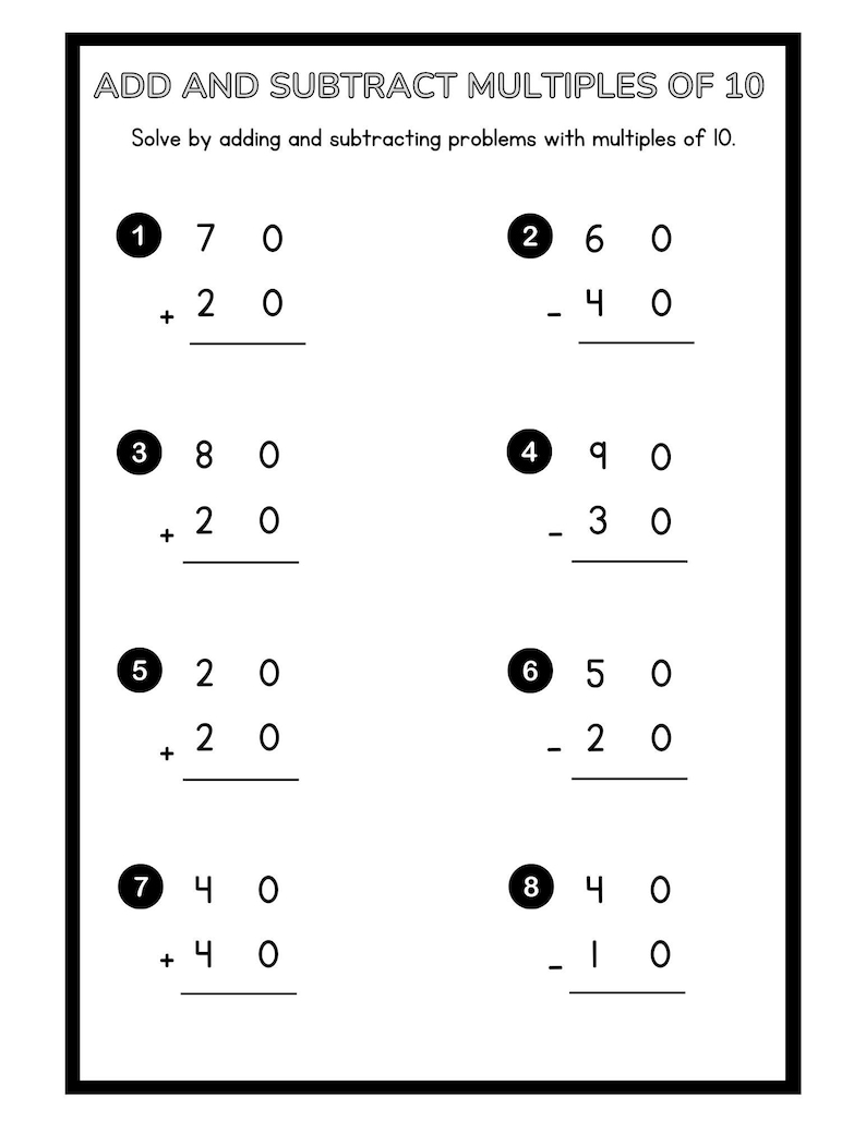 Adding and Subtracting Multiples of 10 - Etsy