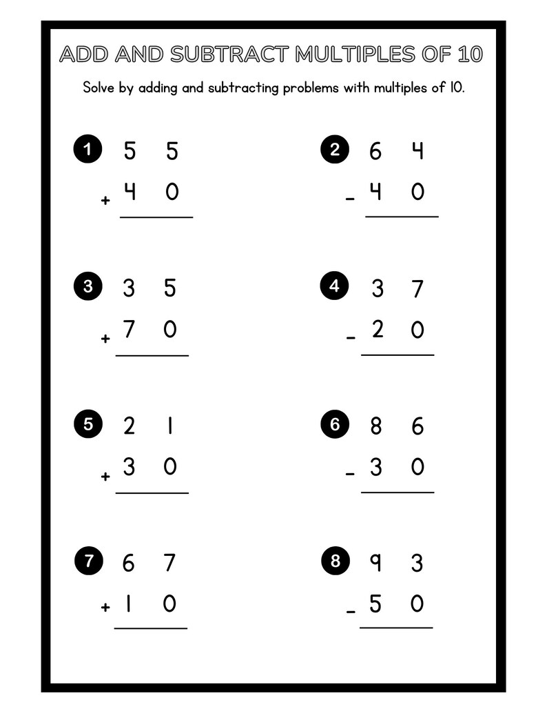 Adding and Subtracting Multiples of 10 - Etsy