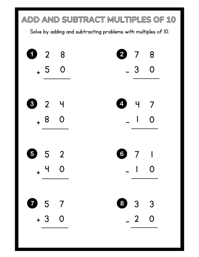 Adding and Subtracting Multiples of 10 - Etsy
