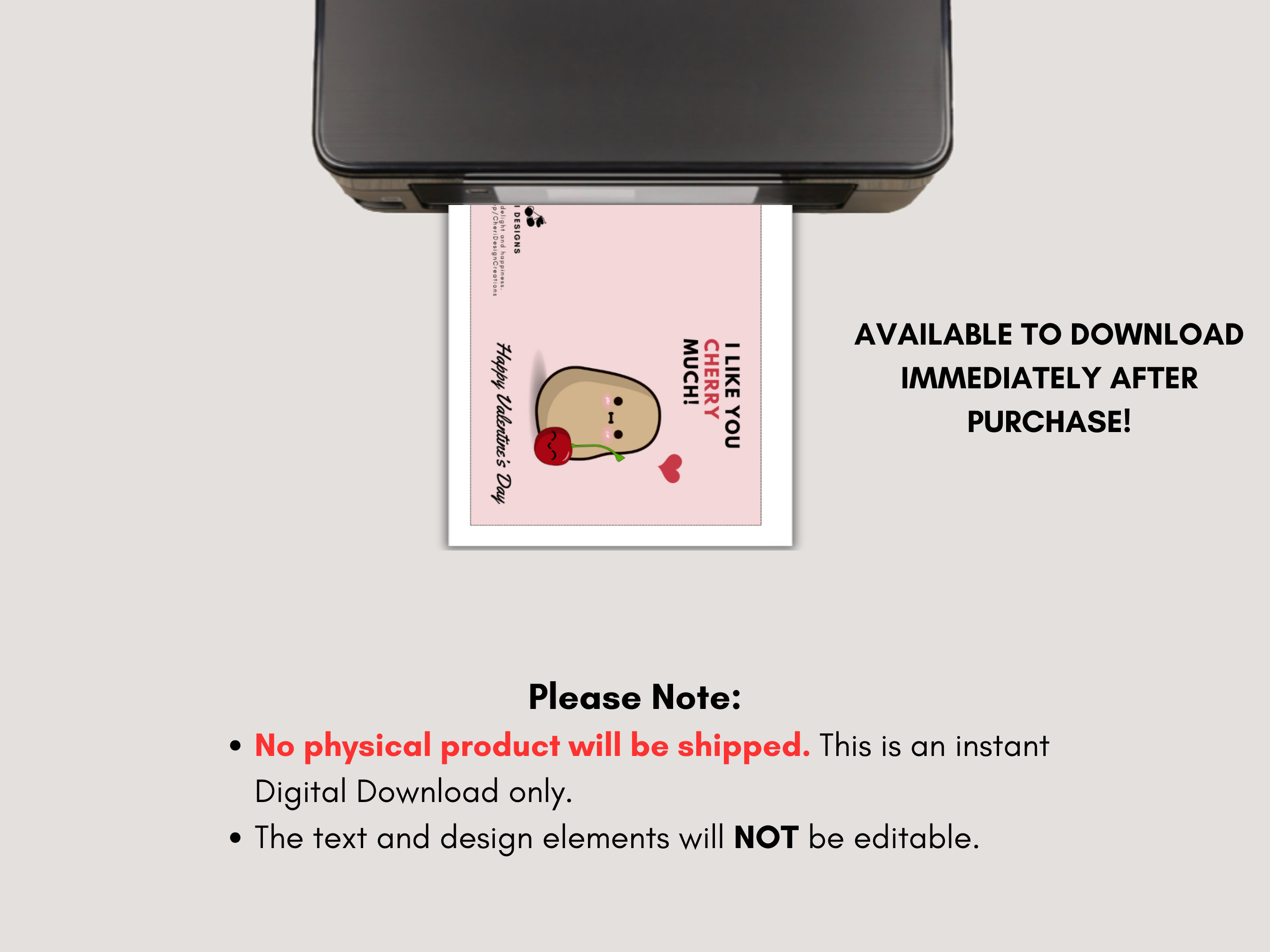 Printable Valentine Days Card, Digital Download Valentine’s Greeting ...