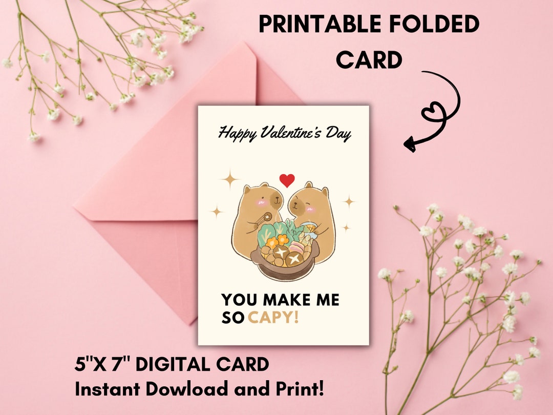 Capybara Valentine, Cute Printable, Digital Download Valentines Day ...