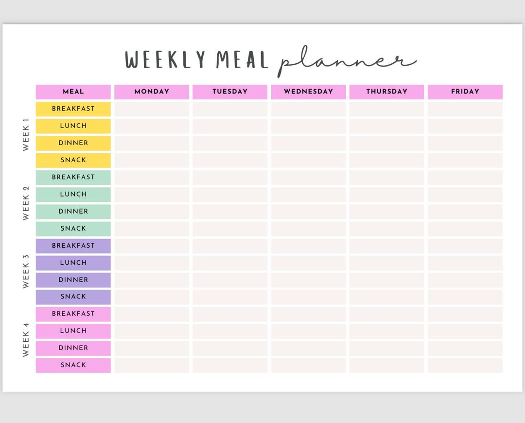 Weekly / Monthly Meal Planner Page - Printable. - Etsy