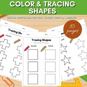Preschool Shape Tracing & Coloring Pages: Kids Learning Activity (PDF ...