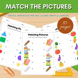 Kids Activity Printable Matching Worksheet Match the Pictures Work ...