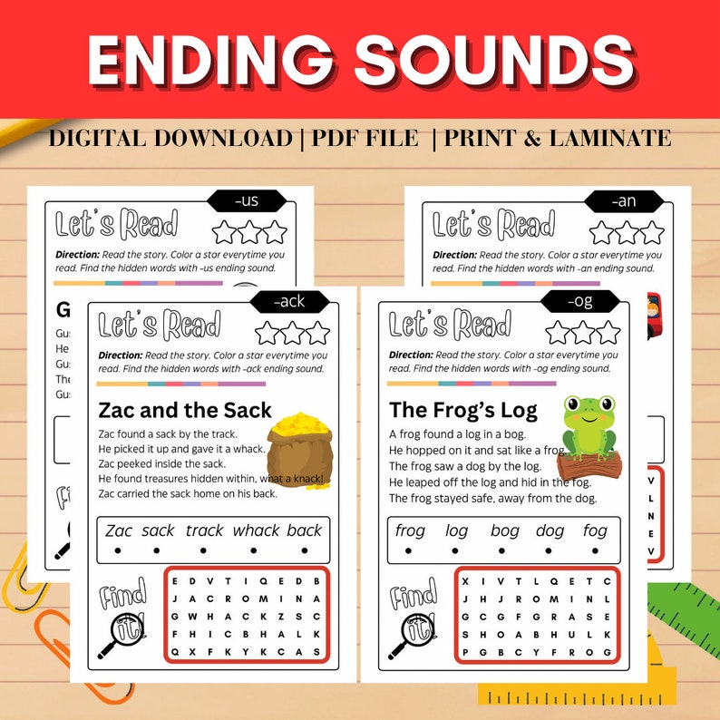 Phonics Worksheets Ending Sound Decodable Stories for Kindergarten Word ...