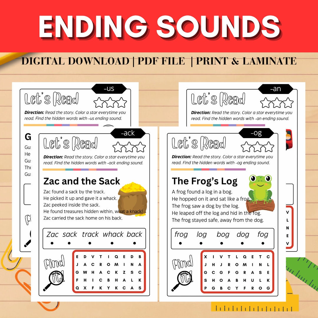 Phonics Worksheets Ending Sound Decodable Stories for Kindergarten Word ...