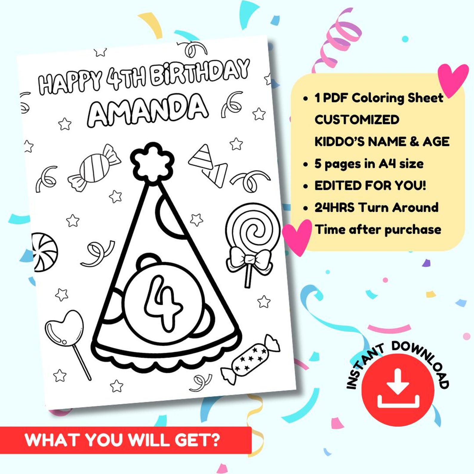 Customizable Birthday Coloring Pages for Kids Birthday Party Coloring ...