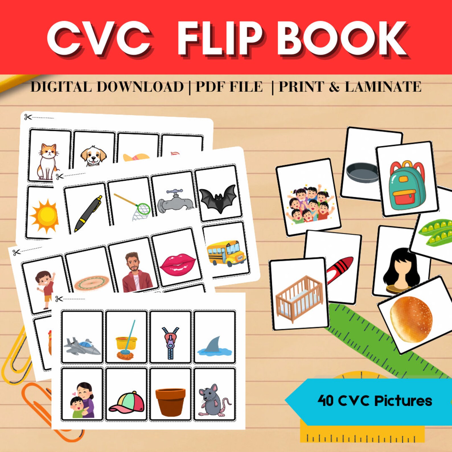 CVC Words Flipbook Printable Phonics Activity CVC Words for Preschool ...