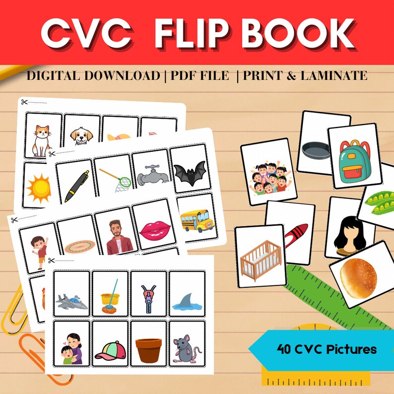CVC Words Flipbook Printable Phonics Activity CVC Words for Preschool ...