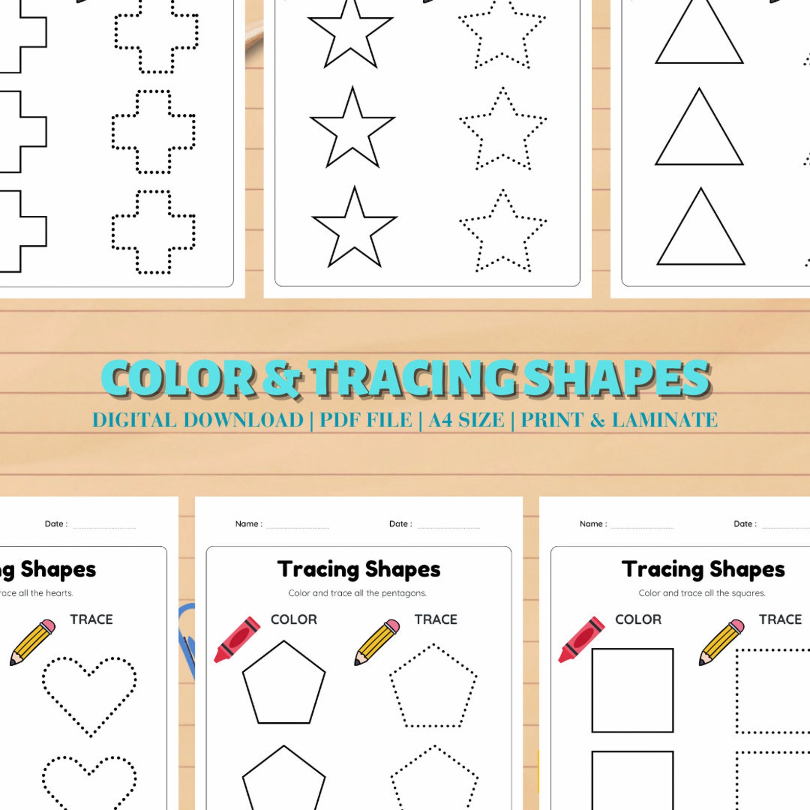 Preschool Shape Tracing & Coloring Pages: Kids Learning Activity (PDF ...