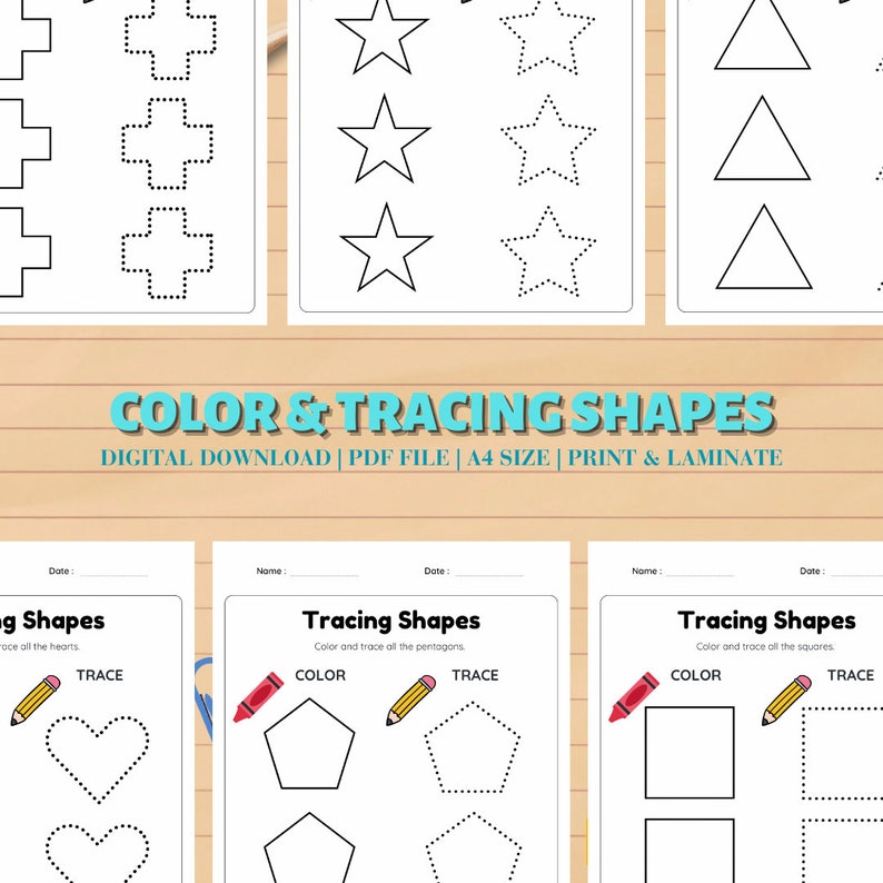 Preschool Shape Tracing & Coloring Pages: Kids Learning Activity (PDF ...