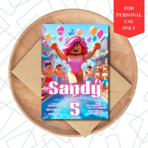 Roblox Pool Party Birthday Invitation: Gamer Theme (digital Download ...