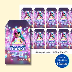 Thank You Tags Birthday Roblox Gift Tags Roblox Party Favor Label ...