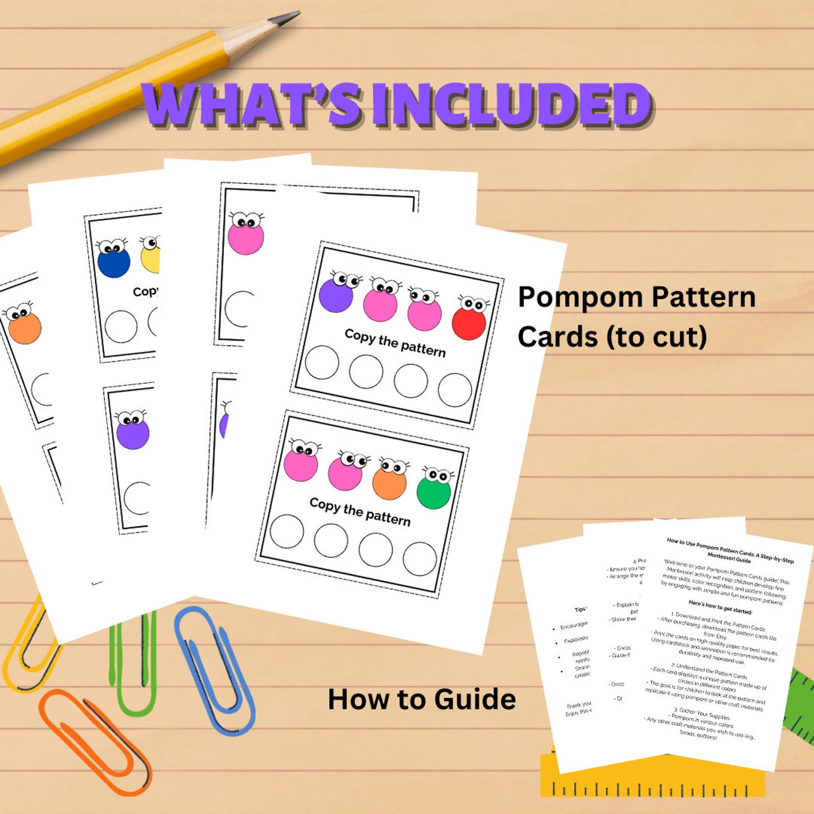 Pom Pattern Cards Montessori Toys for Kids Learning Activity Homeschool ...