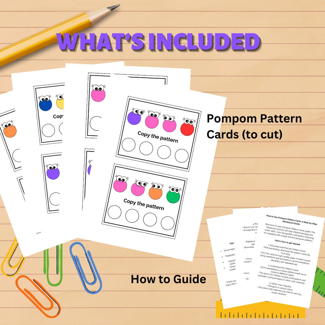 Pom Pattern Cards Montessori Toys for Kids Learning Activity Homeschool ...