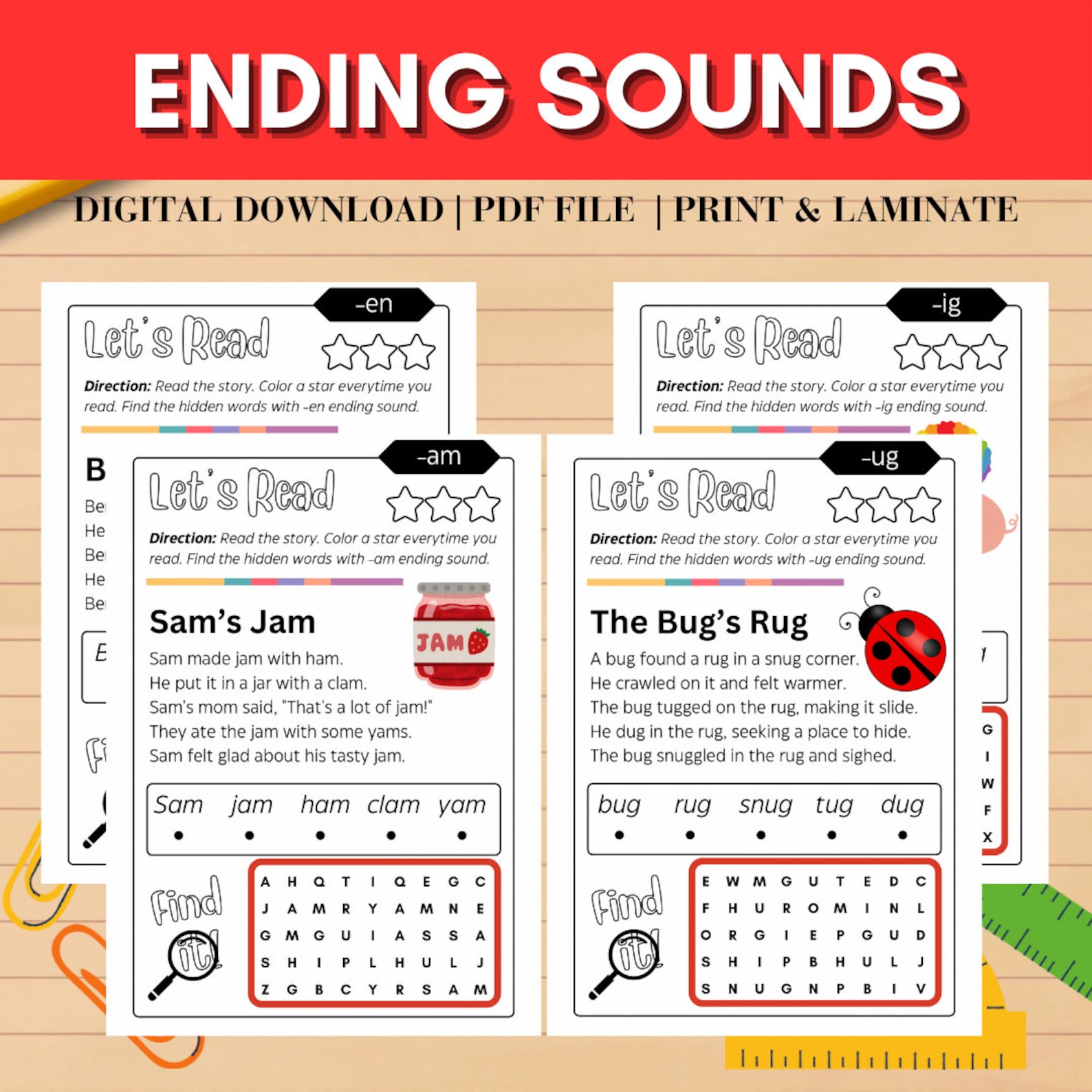 Phonics Worksheets: Ending Sounds, Decodable Stories & Word Puzzles ...