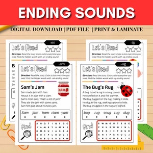 Phonics Worksheets Ending Sound Decodable Stories for Kindergarten Word ...