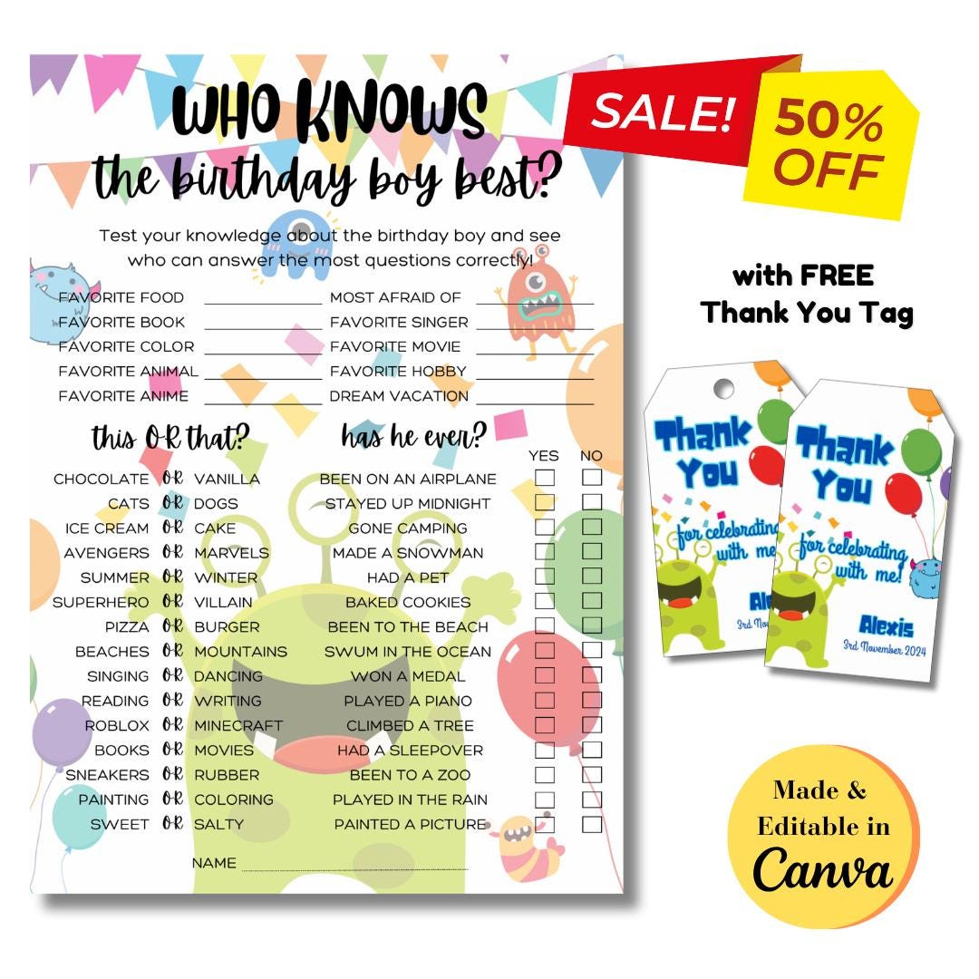 Who Knows the Birthday Boy Best Birthday Activity Birthday Party Game ...