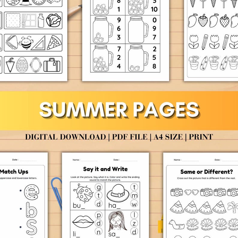Printable Summer Worksheets: Kids Activities, Preschool Learning (PDF ...
