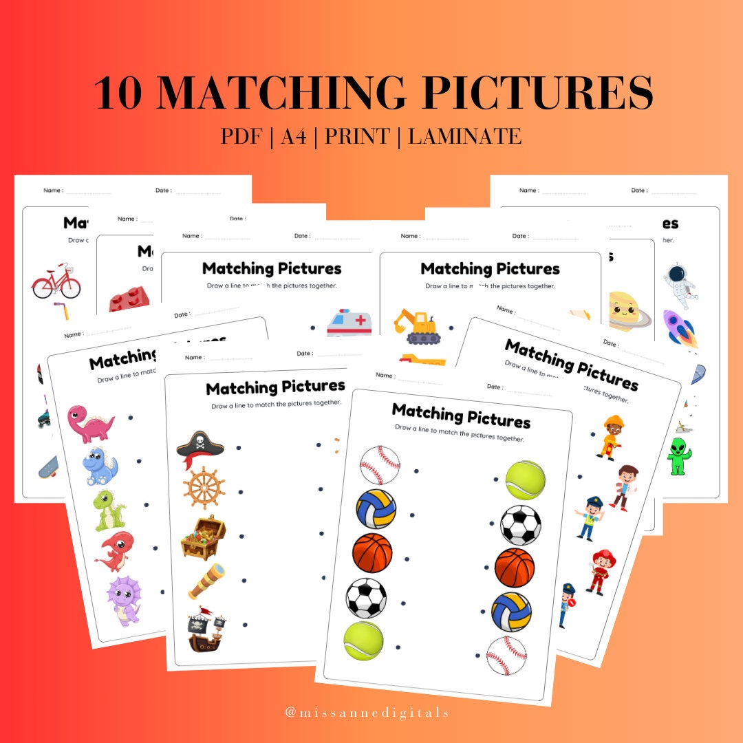 Matching Pictures Worksheets for Boys Kindergarten & Preschool Activity ...