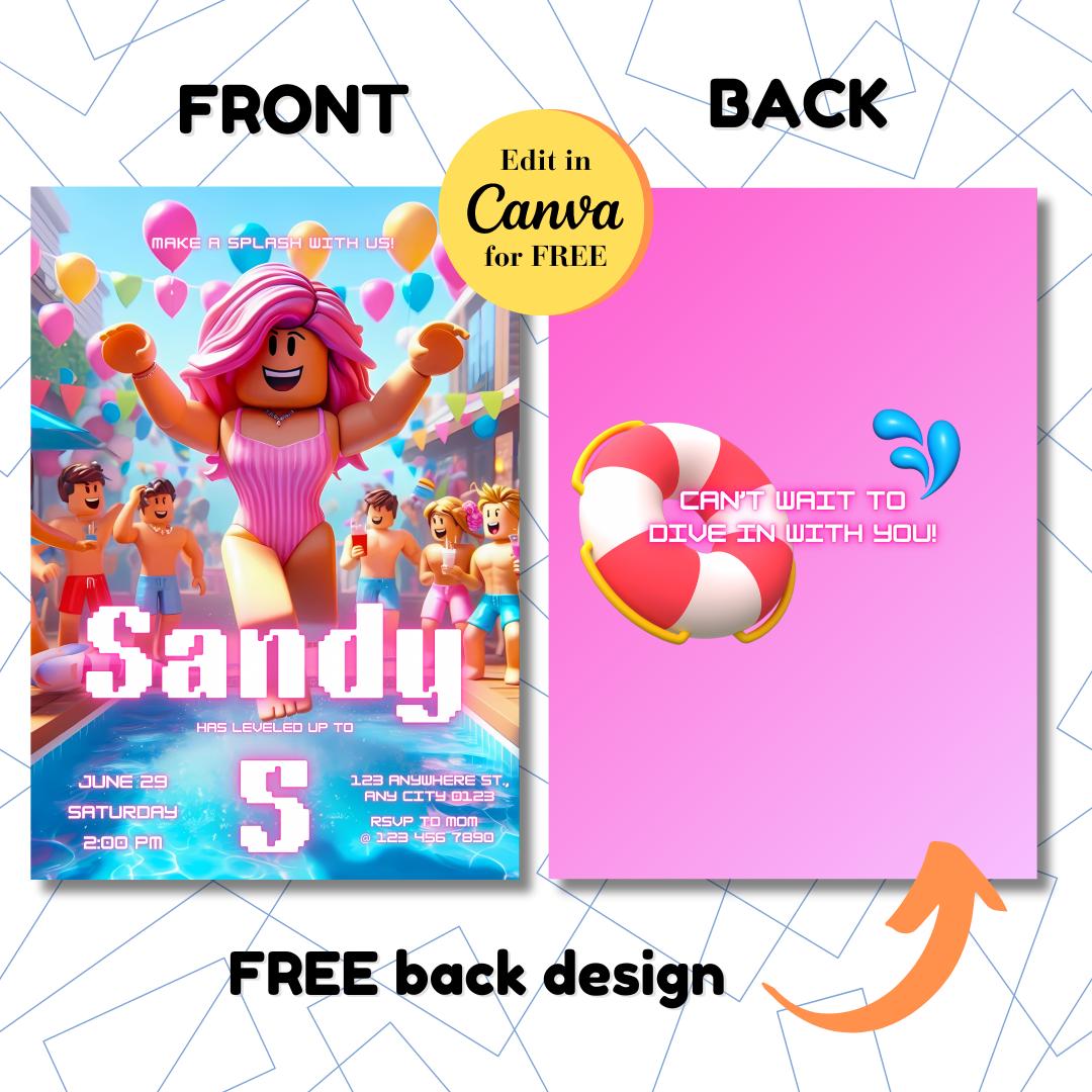 Roblox Pool Party Birthday Invitation: Gamer Theme (digital Download ...