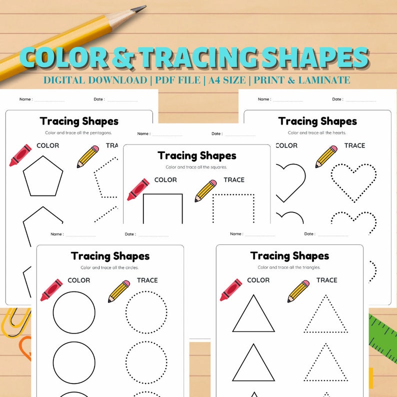Preschool Shape Tracing & Coloring Pages: Kids Learning Activity (PDF ...