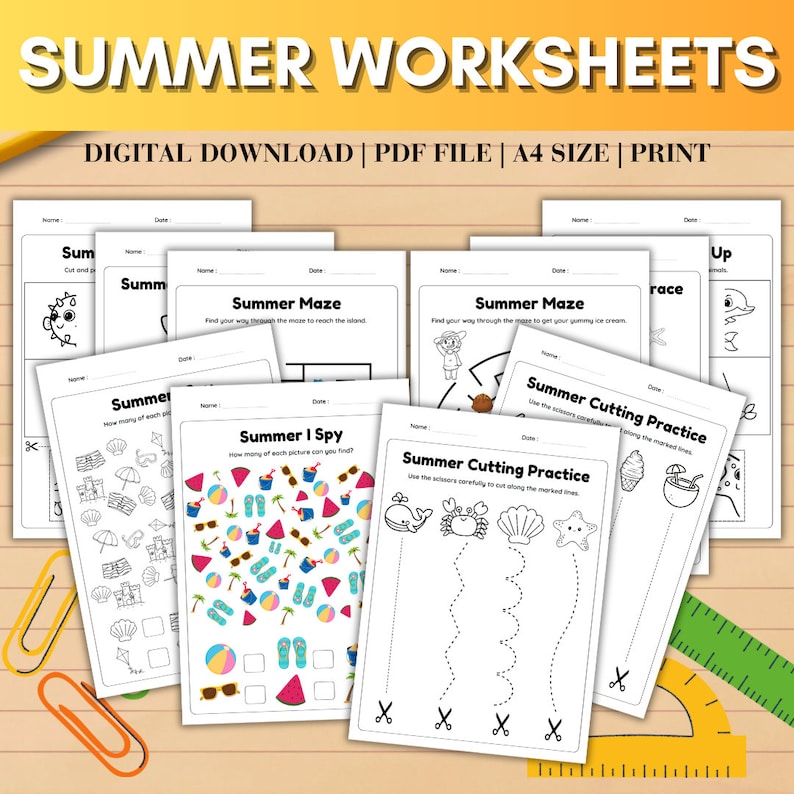 Summer Worksheet Printable for Preschool Summer Work Sheets for ...