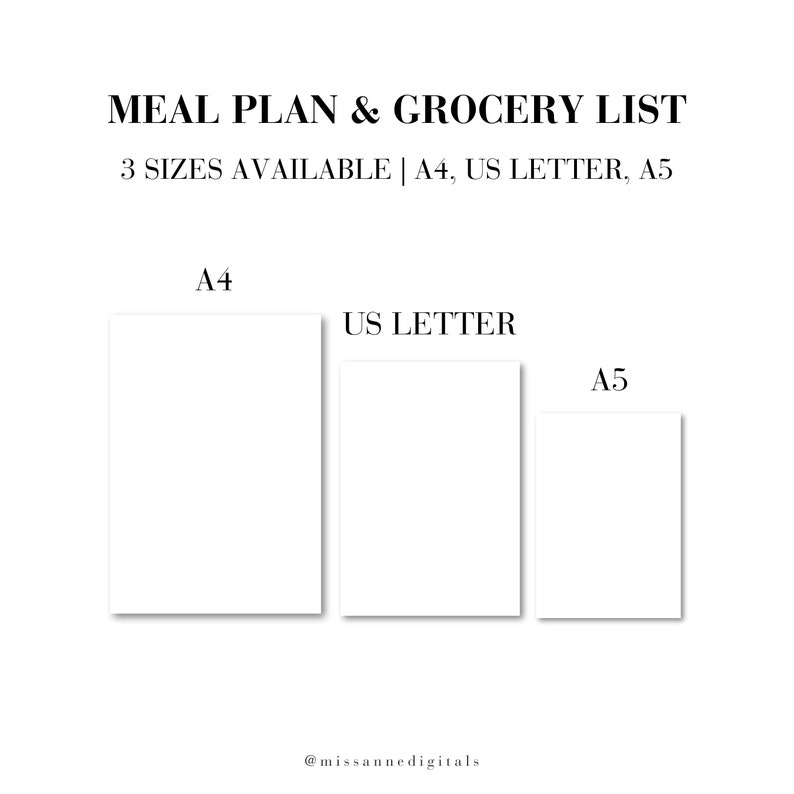 Weekly Meal Plan With Grocery List Template in 4 Versions Instant ...