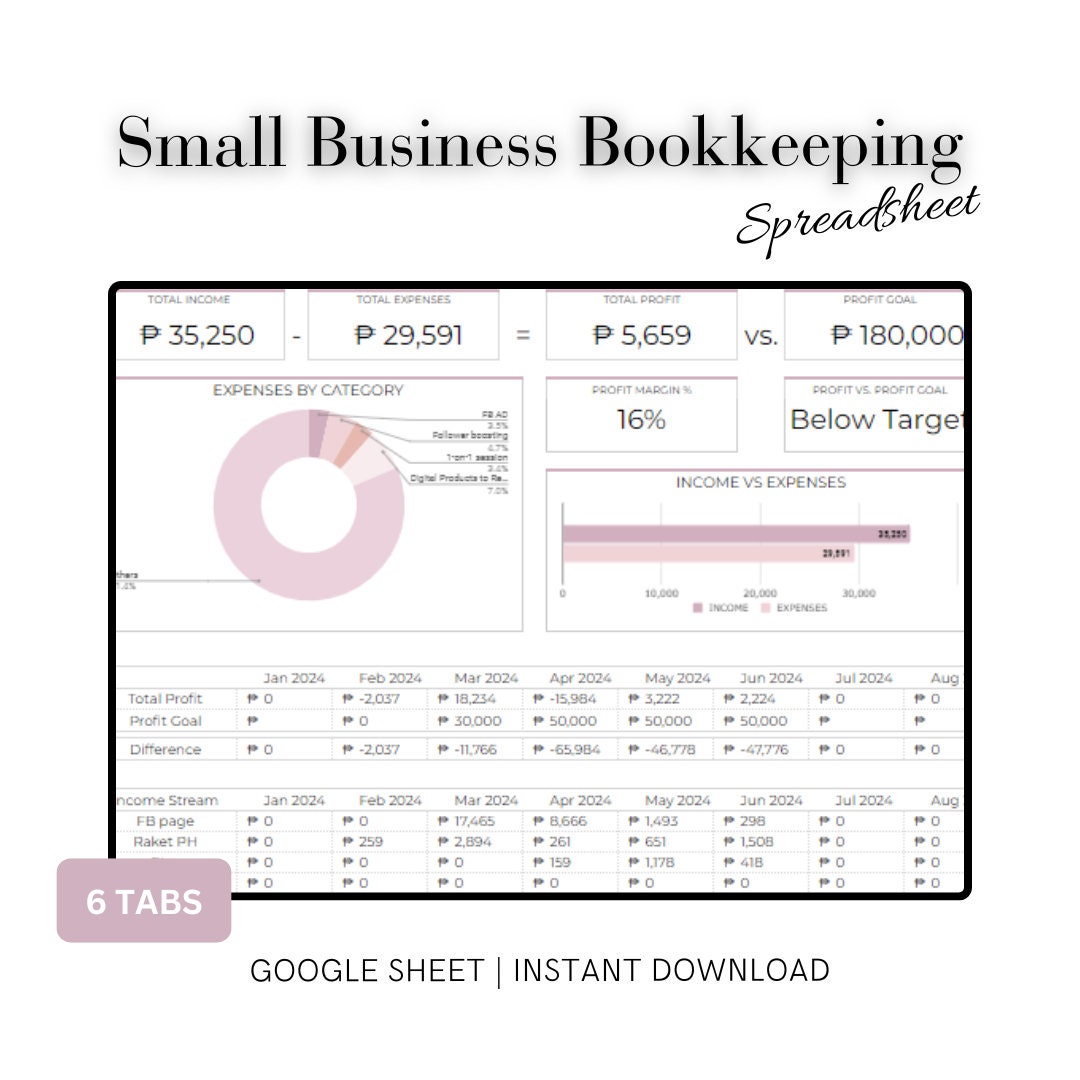 Bookkeeping Spreadsheet Template Business Accounting Income and Expense ...