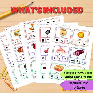 CVC Ending Sounds Clip Card Montessori Reading Phonics Card for ...
