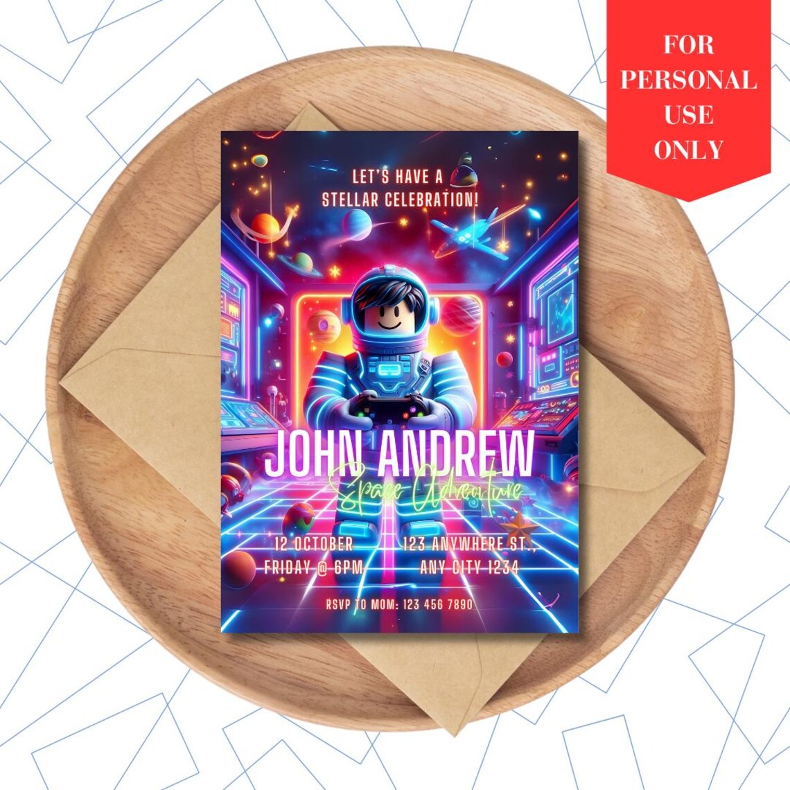 Roblox Astronaut Birthday Invitation: Gamer Space Party (digital ...
