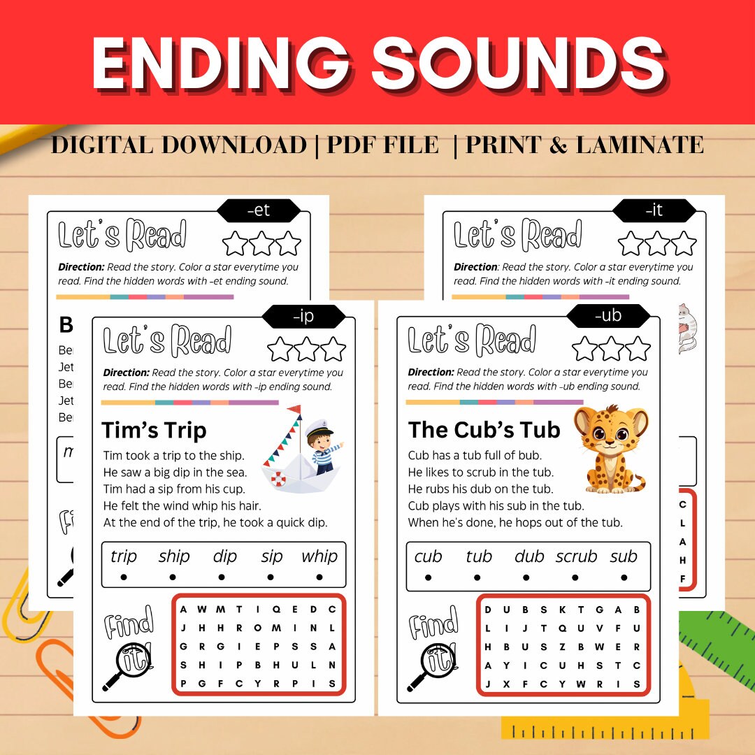 Phonics Worksheets Ending Sound Decodable Stories for Kindergarten Word ...