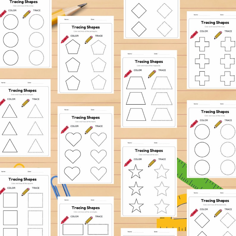 Preschool Shape Tracing & Coloring Pages: Kids Learning Activity (PDF ...