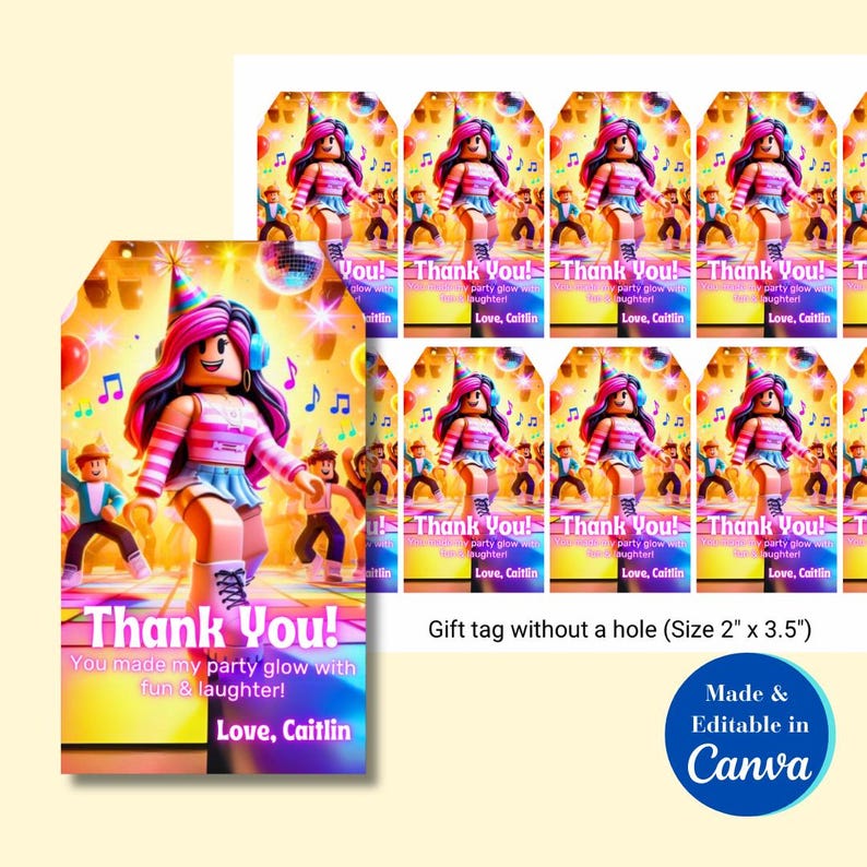 Roblox Birthday Thank You Tags: Editable Party Favor Labels (digital ...