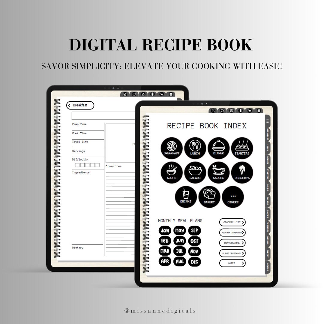 Digital Recipe Book Template Digital Meal Planner Digital Recipe ...