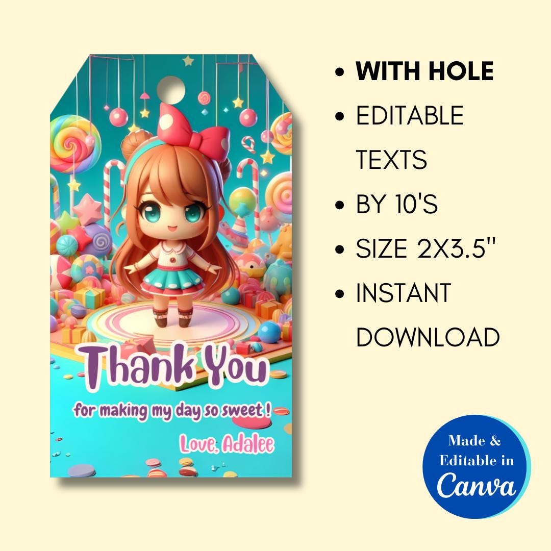 Thank You Tags Birthday Candyland Gift Tags Candyland Party Favor Label ...