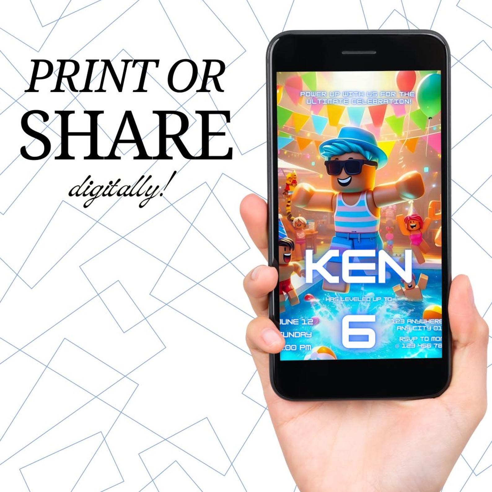 Roblox Pool Party Birthday Invitation Gamer Party Invite Roblox Boy ...