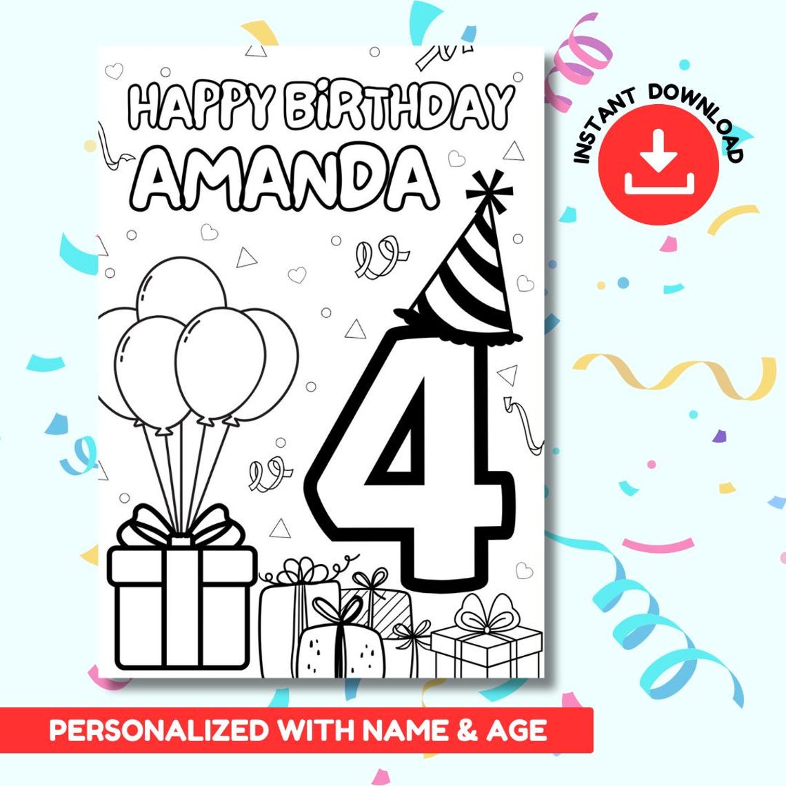 Customizable Birthday Coloring Pages for Kids Birthday Party Coloring ...