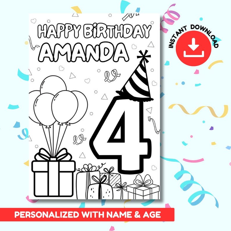 Customizable Birthday Coloring Pages for Kids Birthday Party Coloring ...