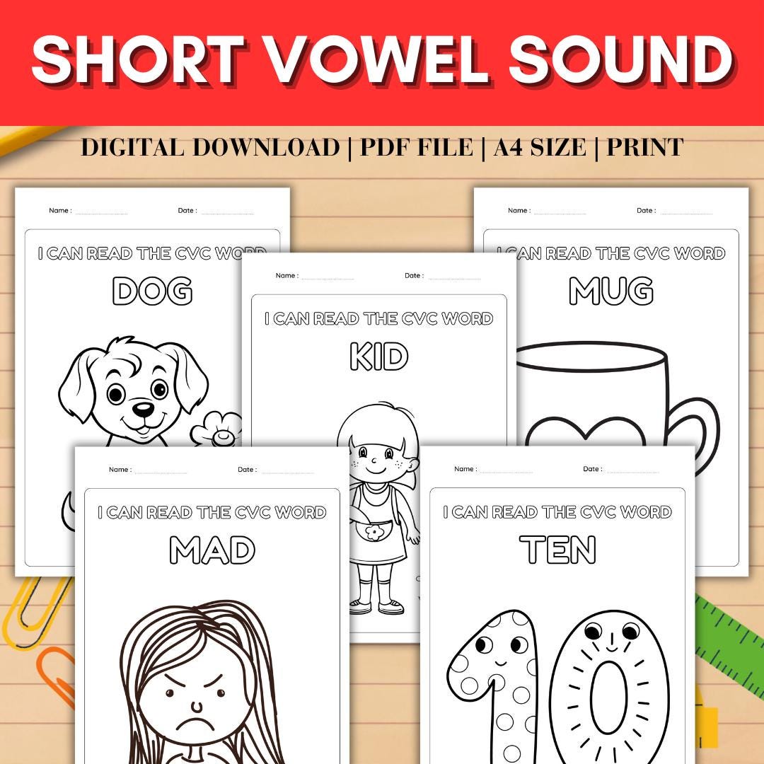 Phonics Worksheets Short Vowel Sound Coloring Pages for Kindergarten ...