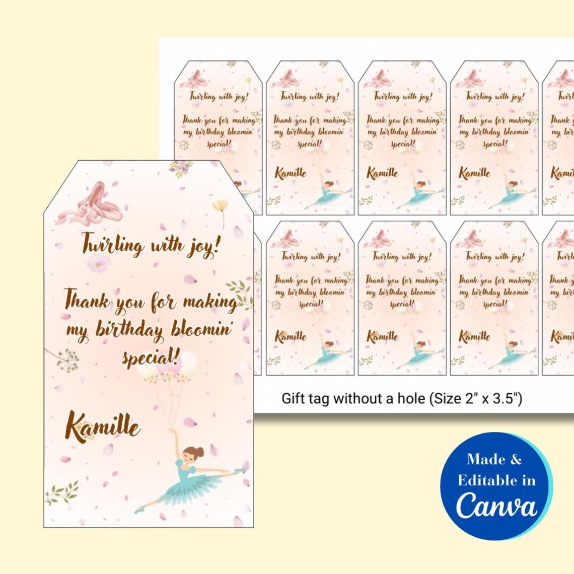Ballerina Birthday Thank You Tags: Printable Ballet Party Favors ...